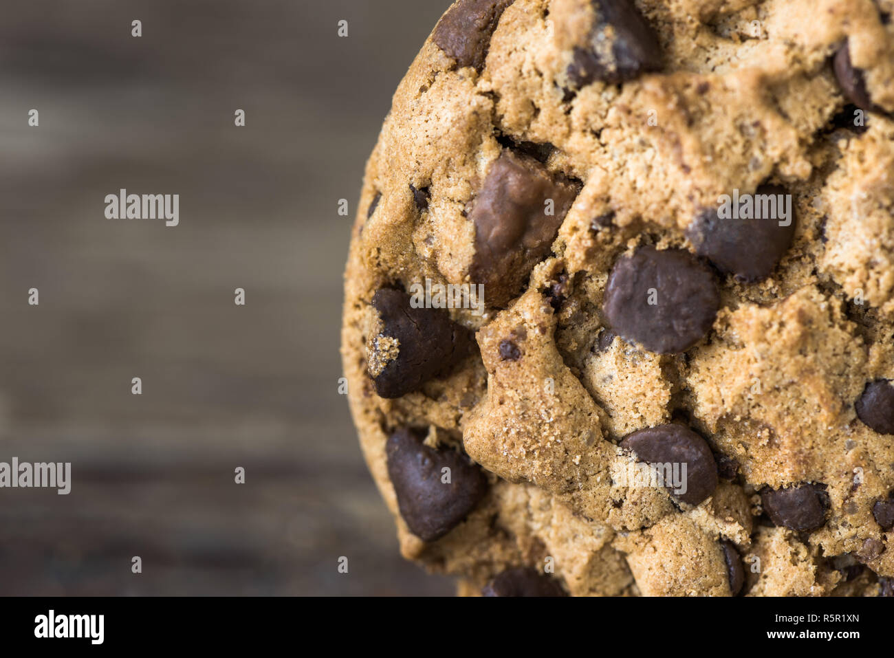 Closeup of Chocolate Chip Cookie on Rustic Wooden Table Background ...