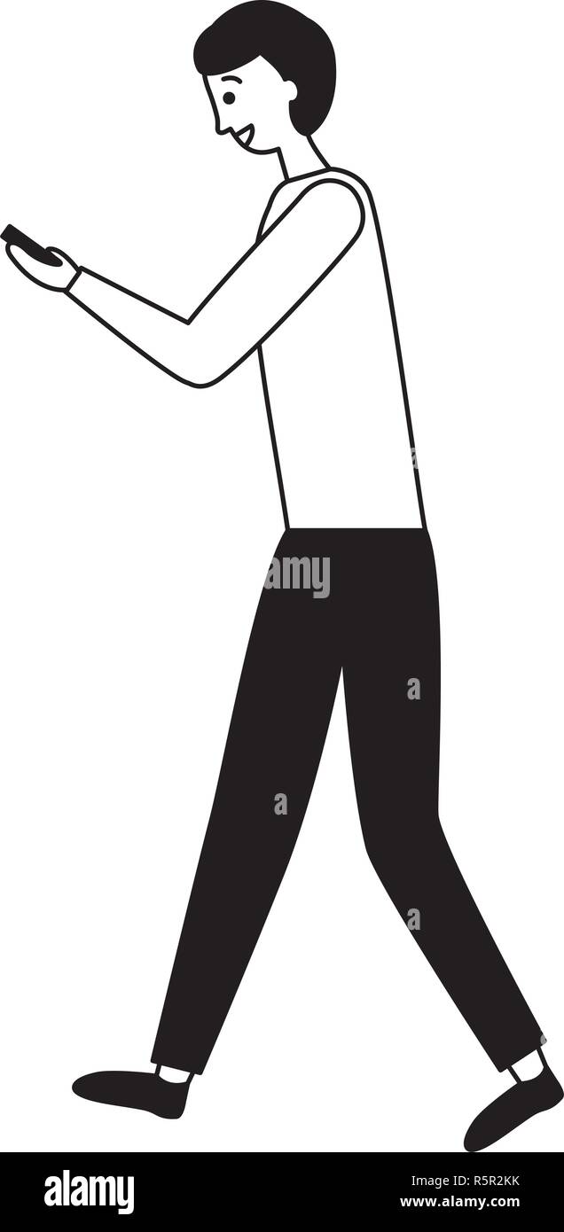 man using cellphone device white background vector illustration Stock ...