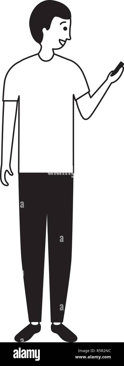 man using cellphone device white background vector illustration Stock ...