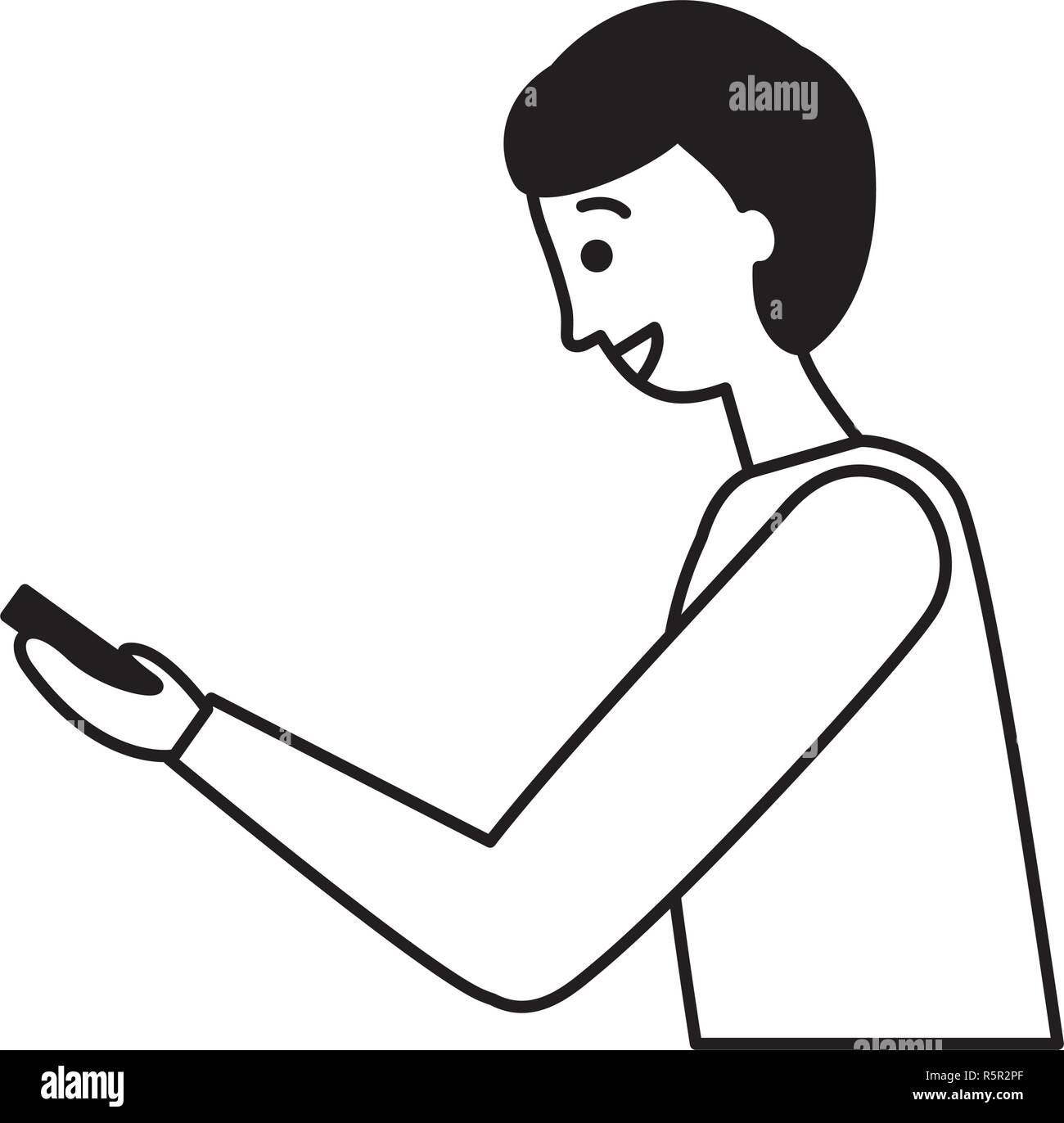 man using cellphone device white background vector illustration Stock ...