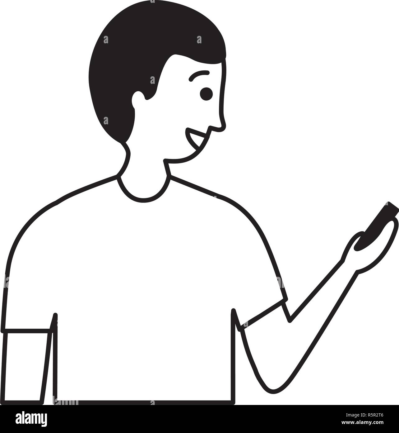 man using cellphone device white background vector illustration Stock ...