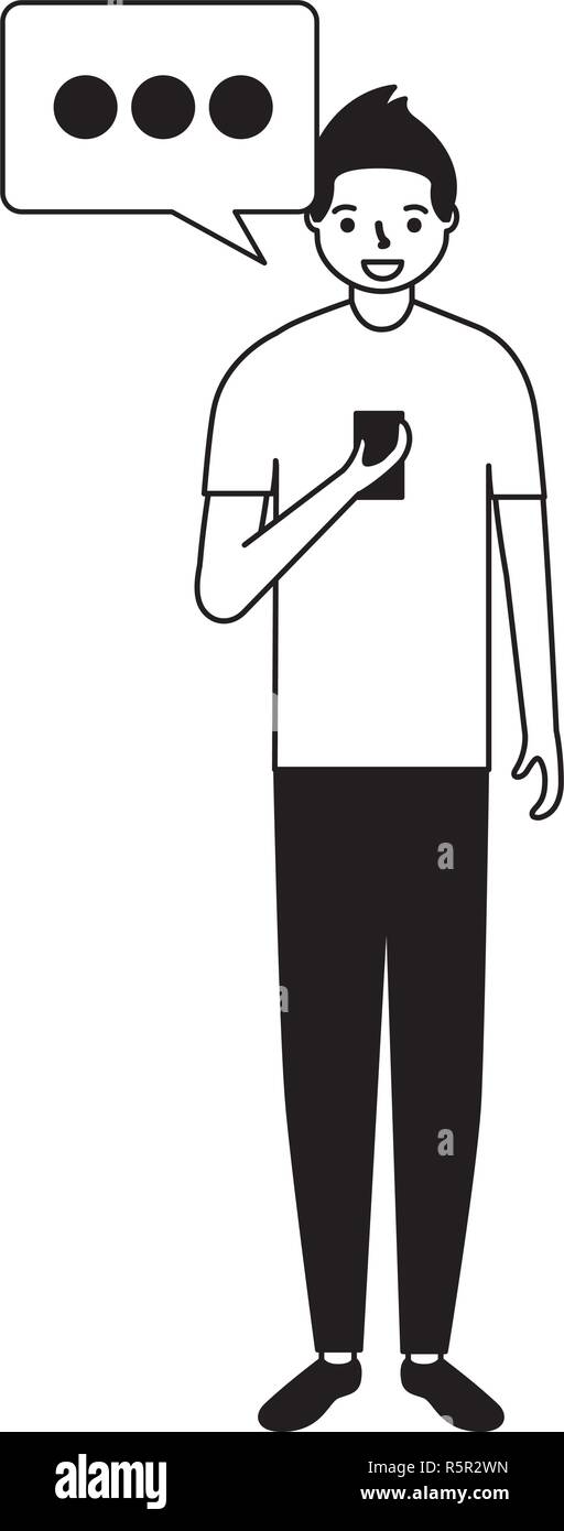 man using mobile speech bubble vector illustration Stock Vector Image ...