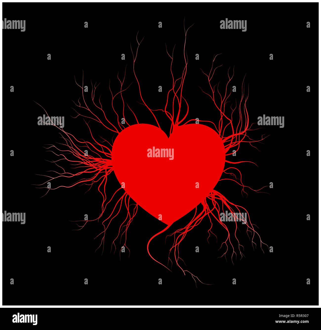human veins with heart, red love blood vessels valentine design. Vector ...