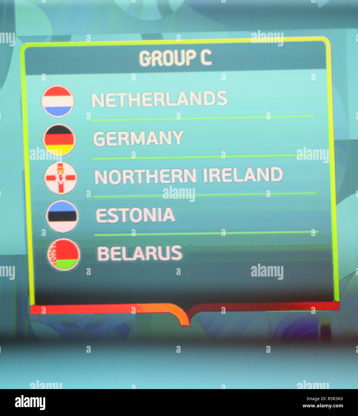Group C is displayed during the Euro 2020 European qualifier draw at ...