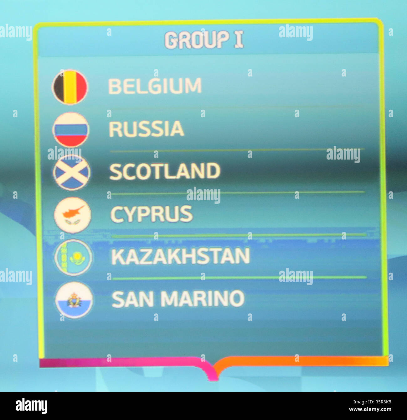 Group I is displayed during the Euro 2020 European qualifier draw at ...