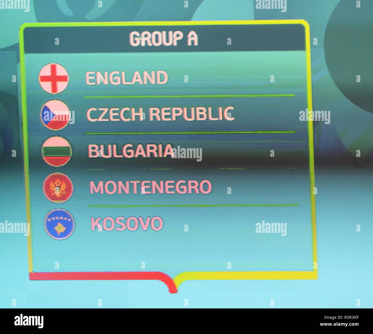 Group A is displayed during the Euro 2020 European qualifier draw at ...