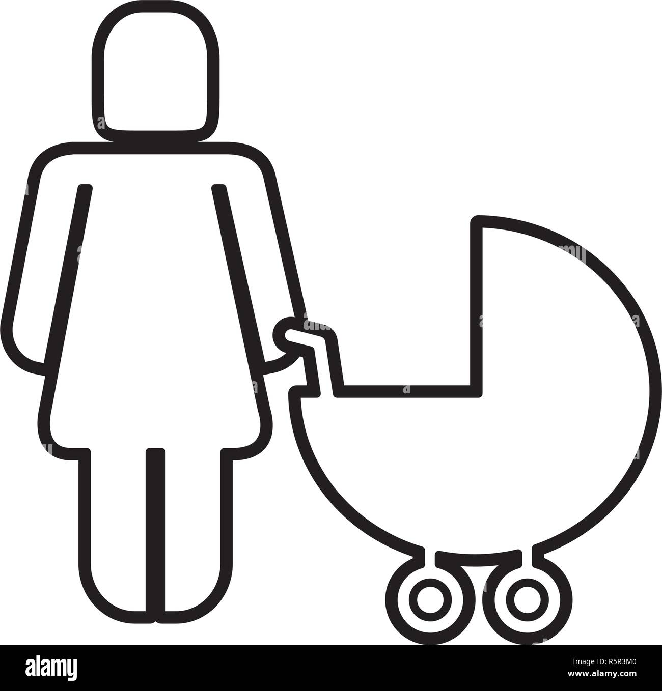 mother figure with baby cart silhouette vector illustration design ...