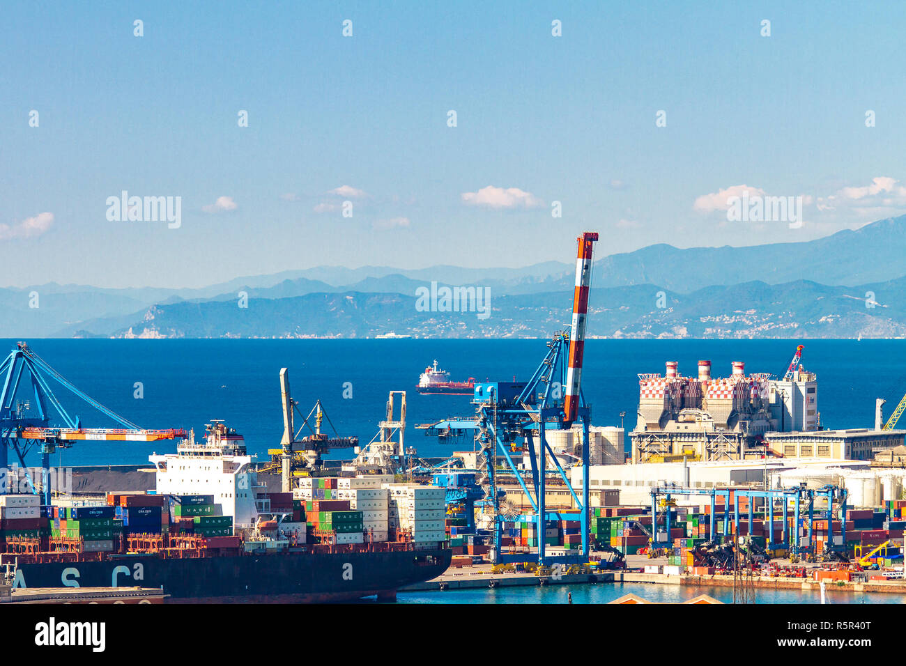 GENOA, ITALY - APRIL 29, 2017: Ships in the Port of Genoa, Italy. Port ...