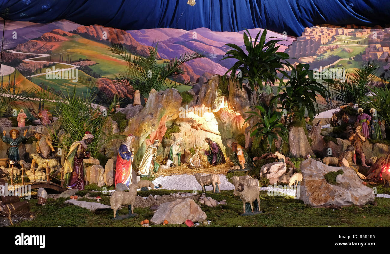 Nativity Scene, Christmas creche in the Saint Francis of Assisi church ...