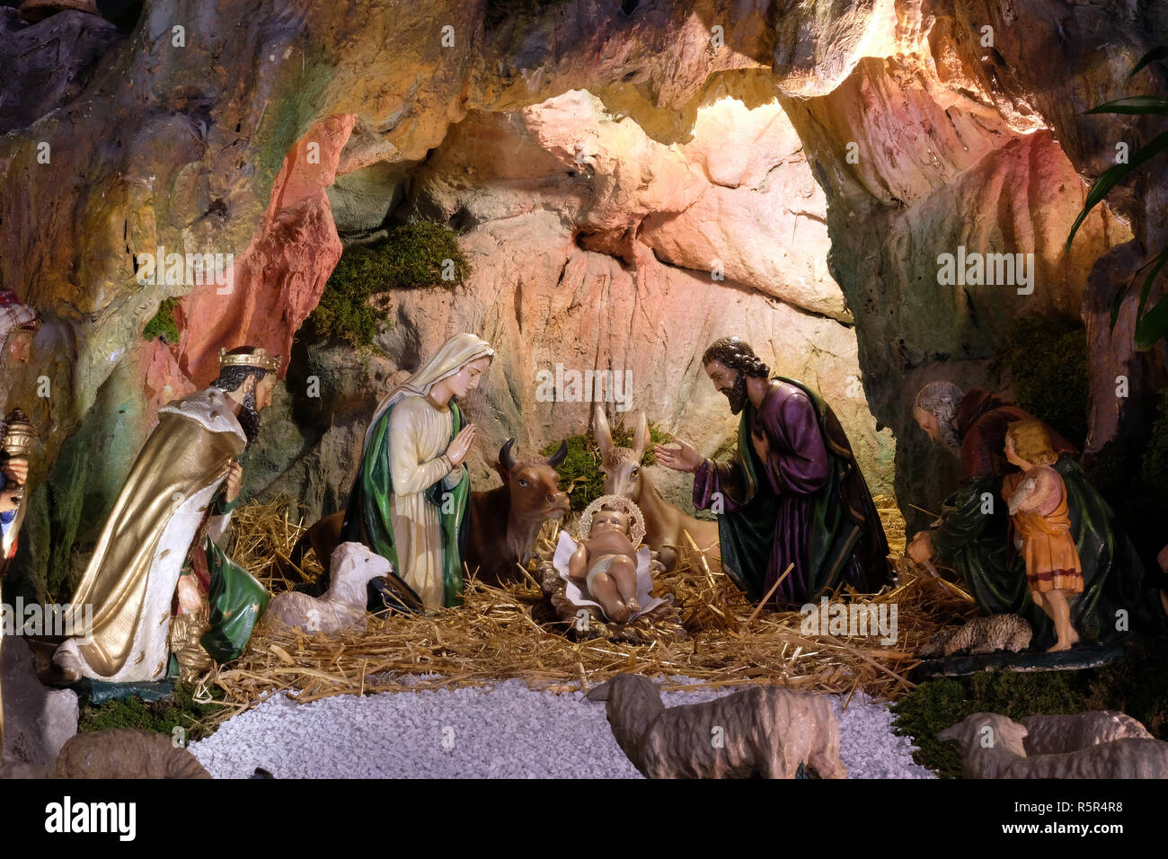 Nativity Scene, Christmas creche in the Saint Francis of Assisi church ...