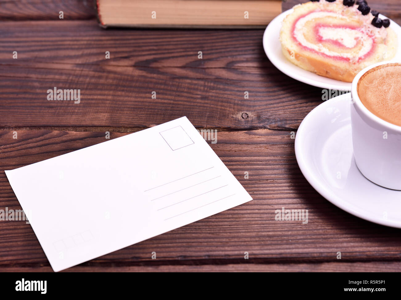empty white paper card on the table, side espresso cup Stock Photo - Alamy