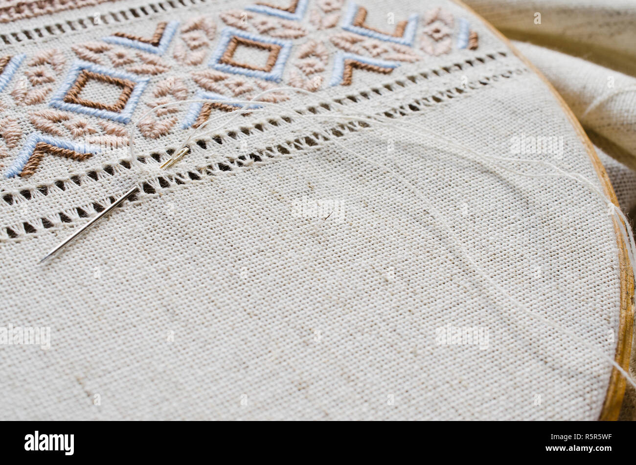 Embroidery texture flat stitch and hemstitch Stock Photo - Alamy