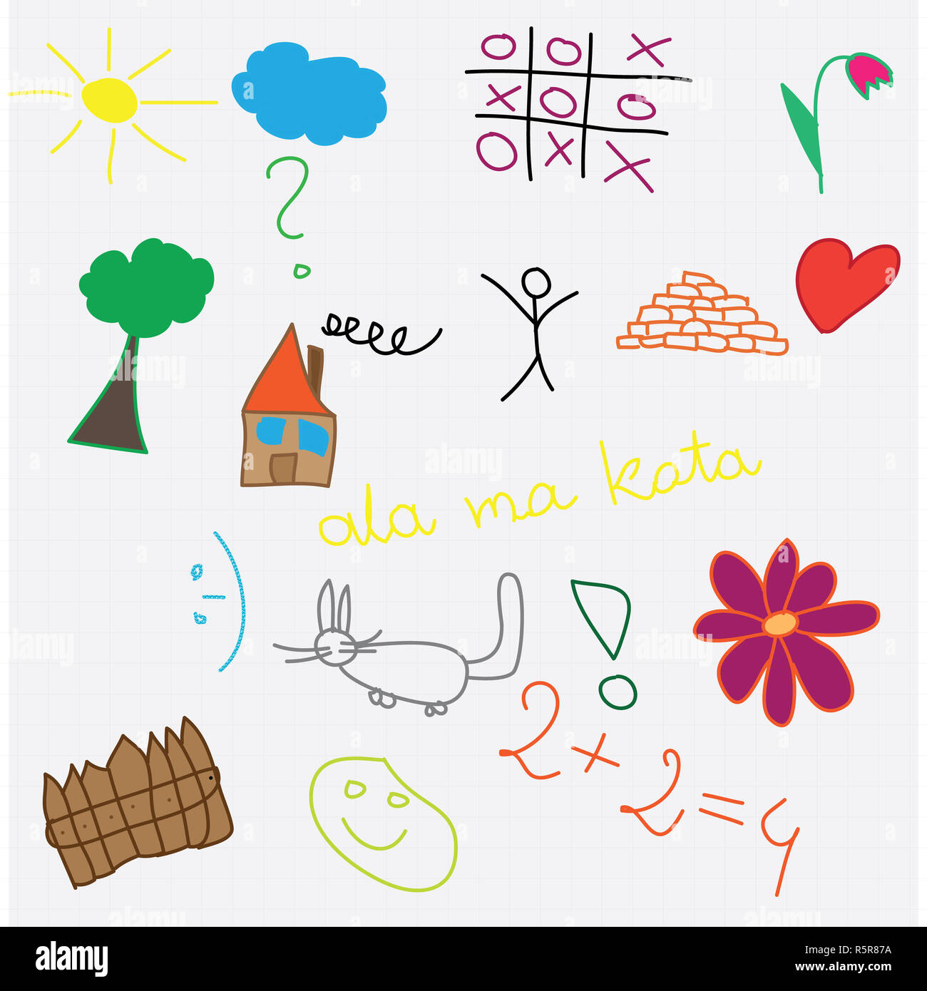 children drawing multicolored symbols set Stock Photo - Alamy