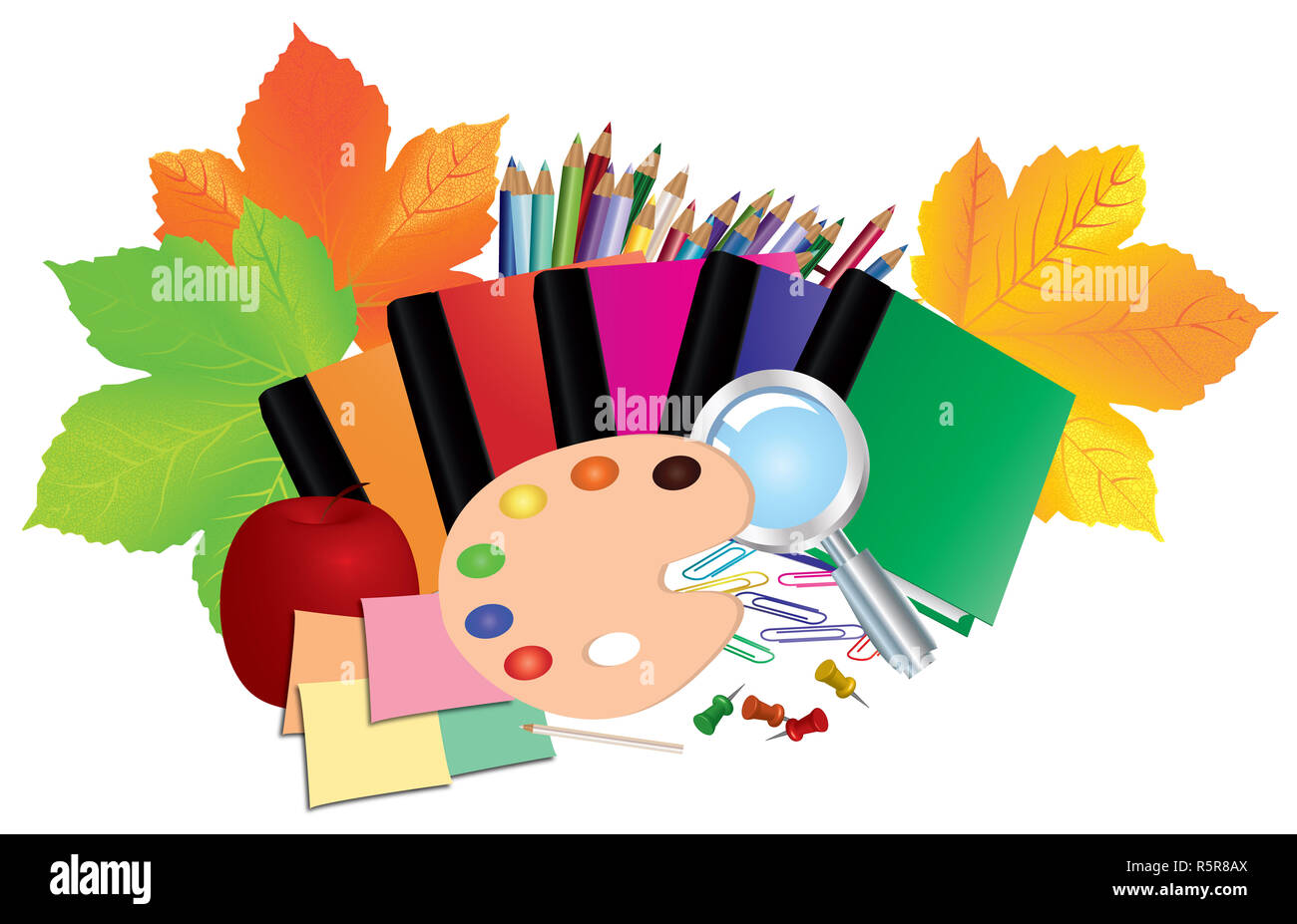 Image of school supplies, equipment, accessories, items, tools. Cartoon ...