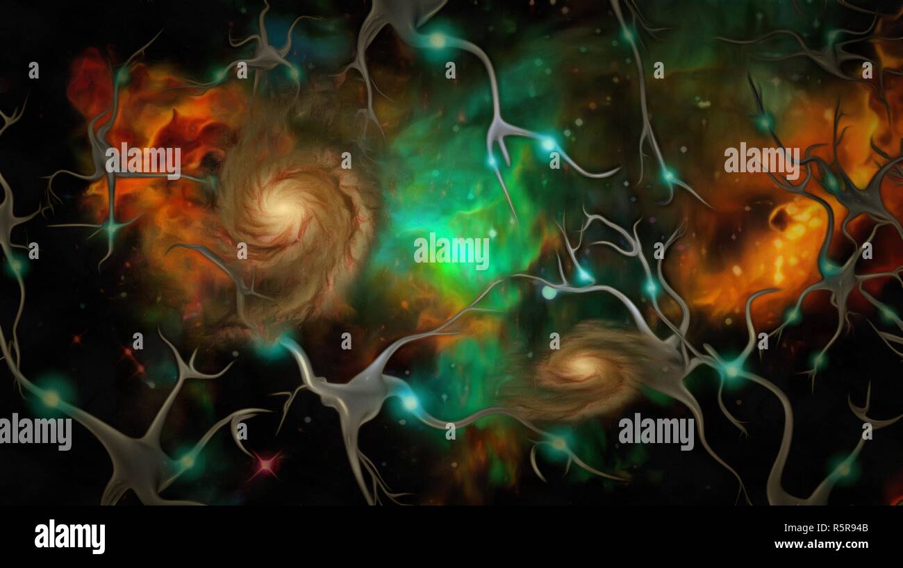 Surreal painting. Neurons in vivid universe Stock Photo - Alamy