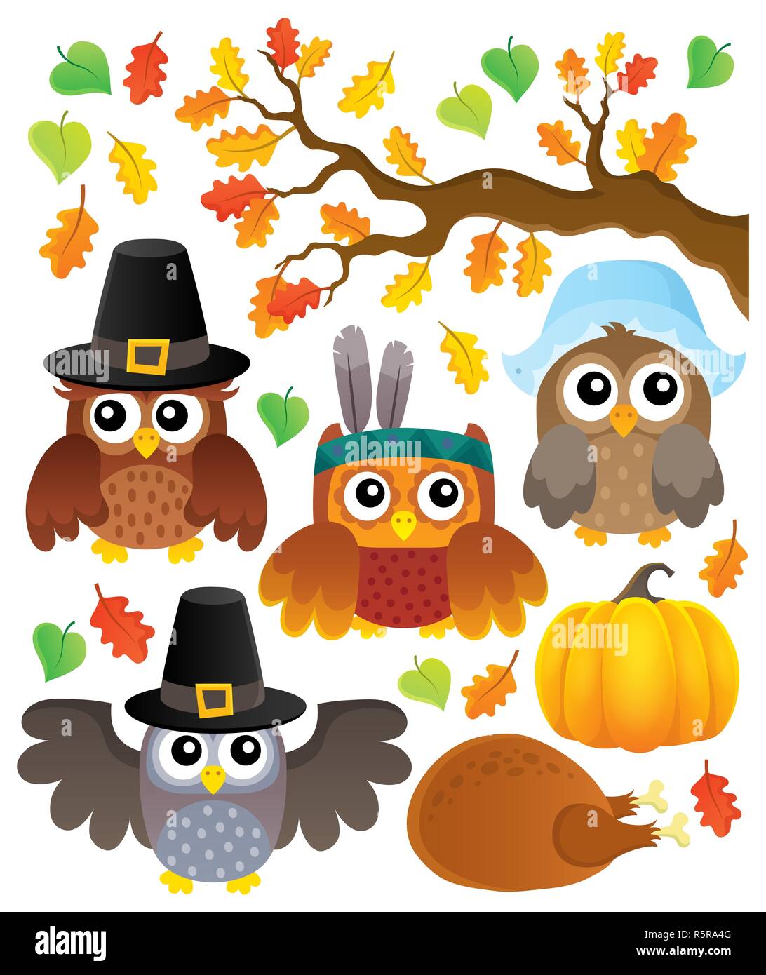 Thanksgiving owls thematic set 1 Stock Photo - Alamy