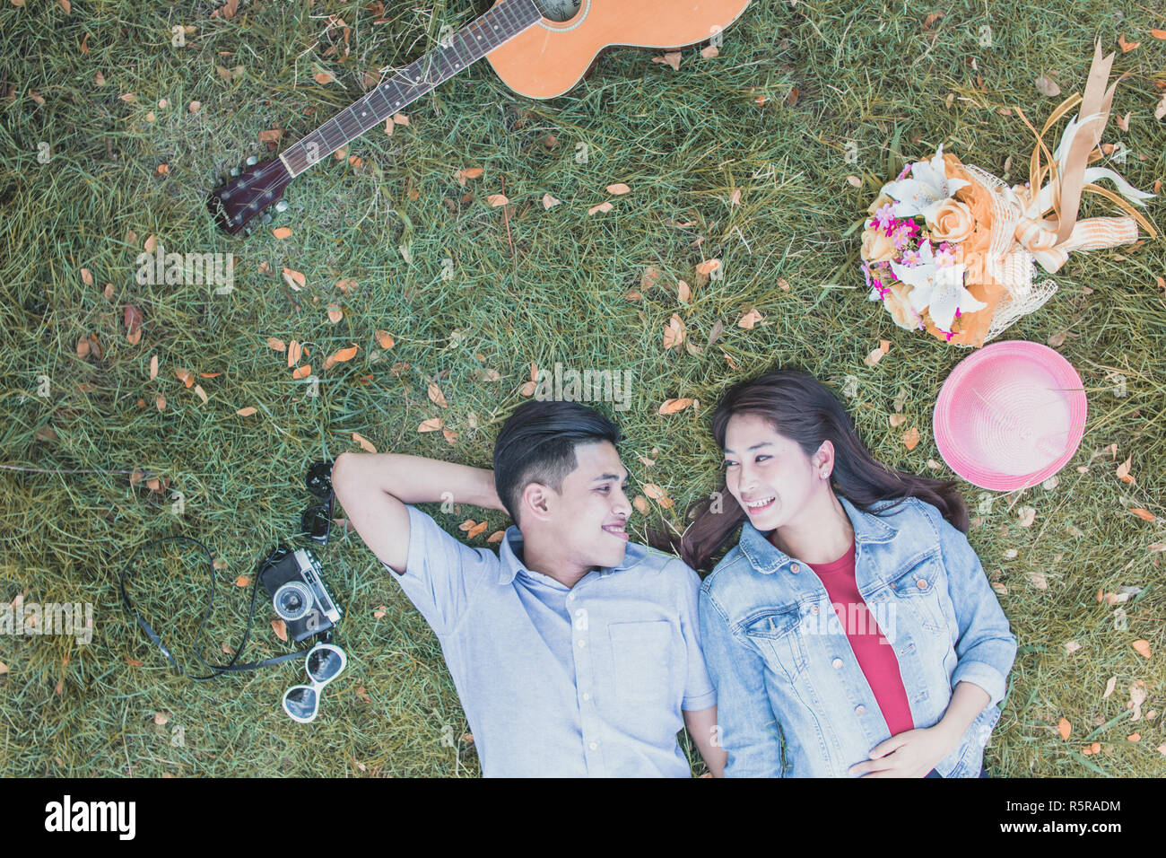 Woman laying down top view hi-res stock photography and images - Alamy