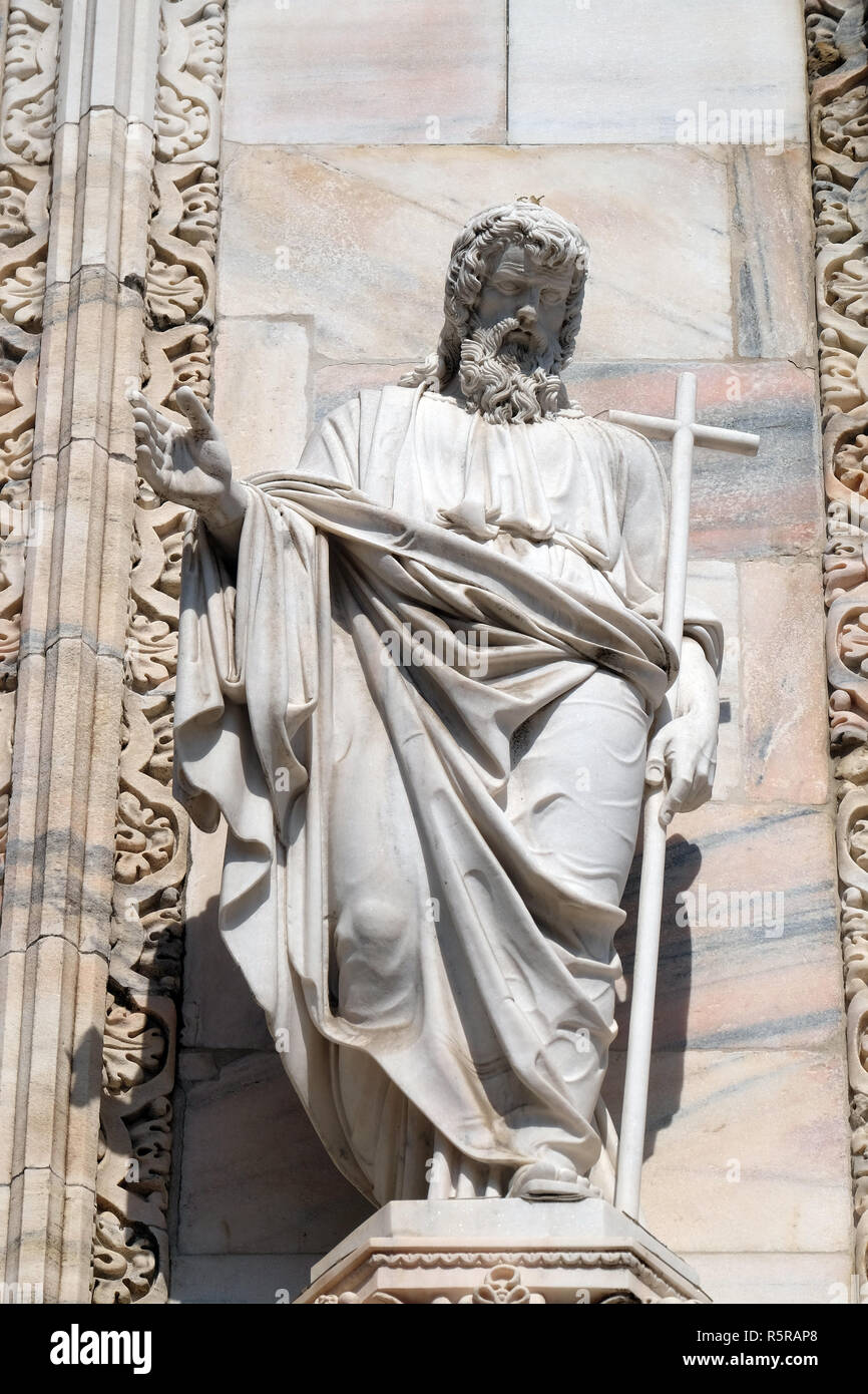 Saint Andrew statue on the facade of the Milan Cathedral, Duomo di ...