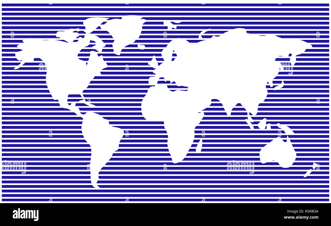 World map. horizontal stripes, bars - abstract vector background. Blue ...