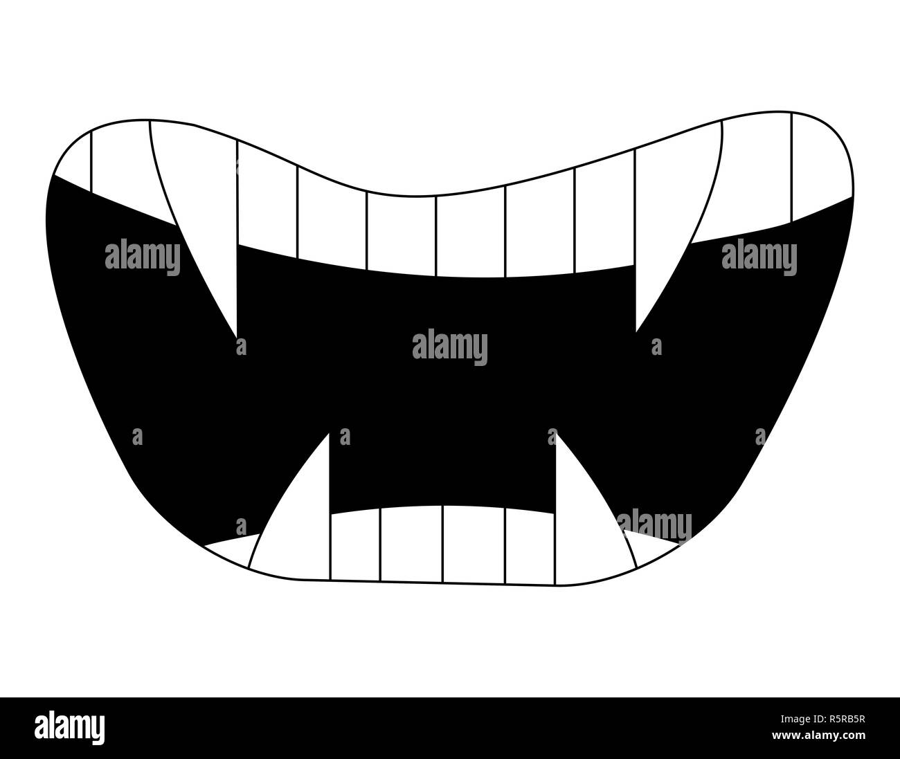 Cartoon smile, mouth, lips with teeth. vector silhouette, outline ...