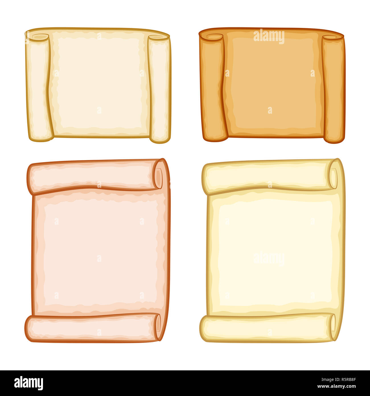 Paper scroll clipart set vector isolated on white background. Empty, blank parchment rolled up ...