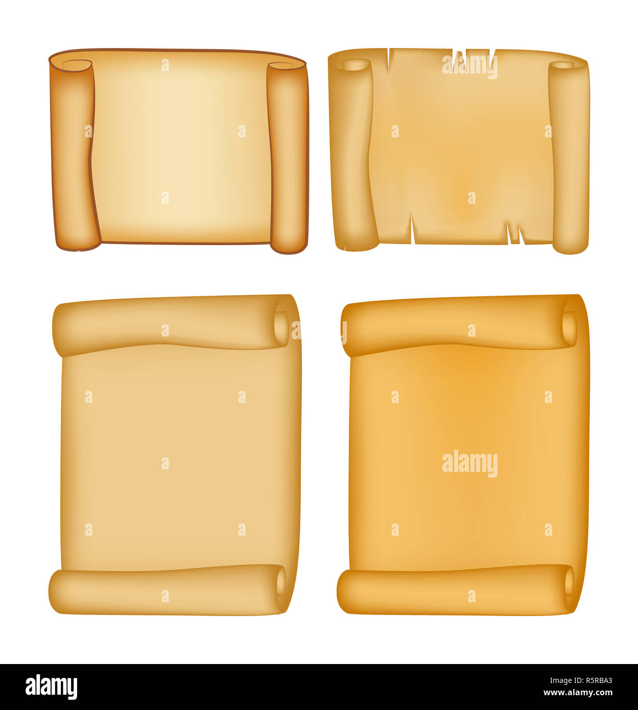 Paper scroll vector set isolated on white background. Empty parchment ...