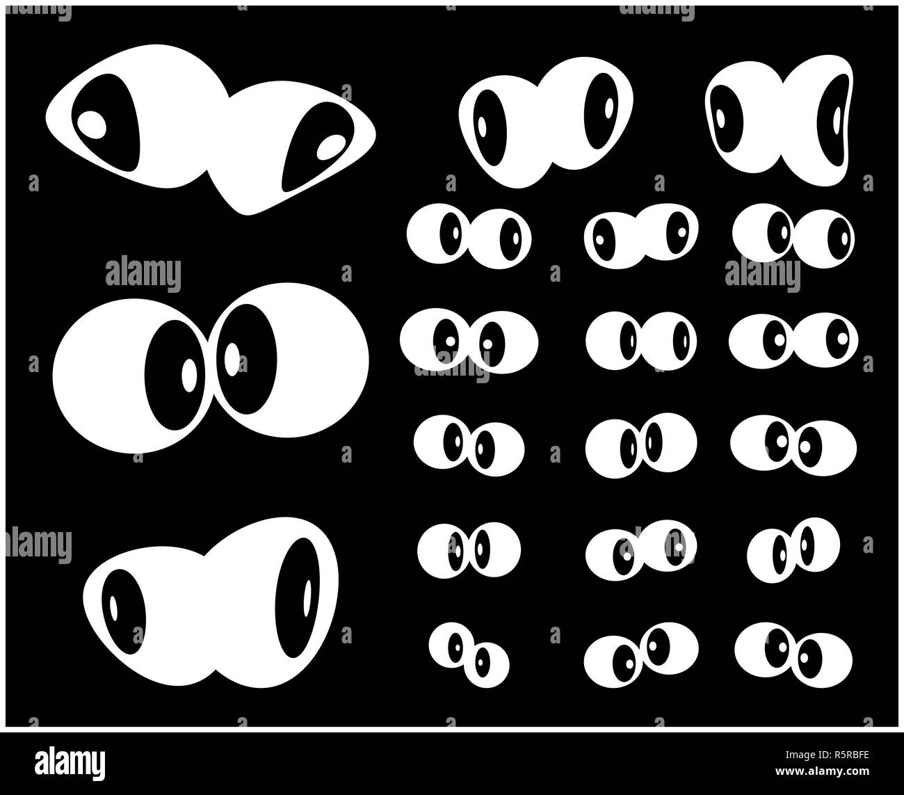 Set of cartoon, silhouette eyes. Vector illustration isolated on black ...