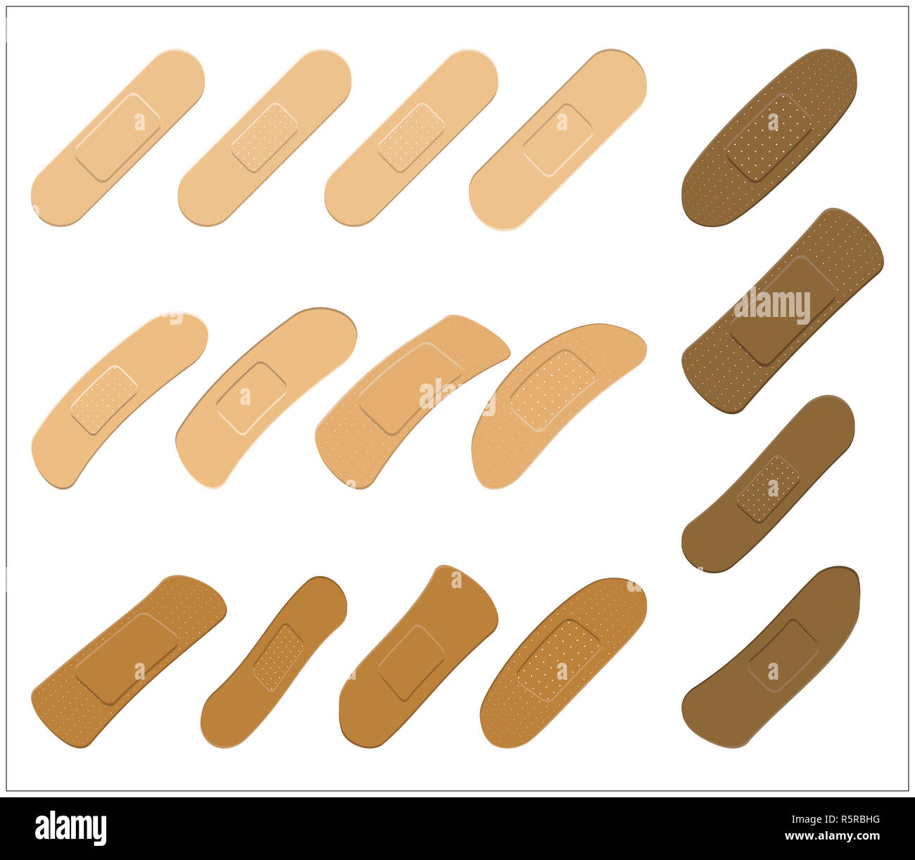 Set of Adhesive, flexible, fabric plaster. Medical bandage in different ...