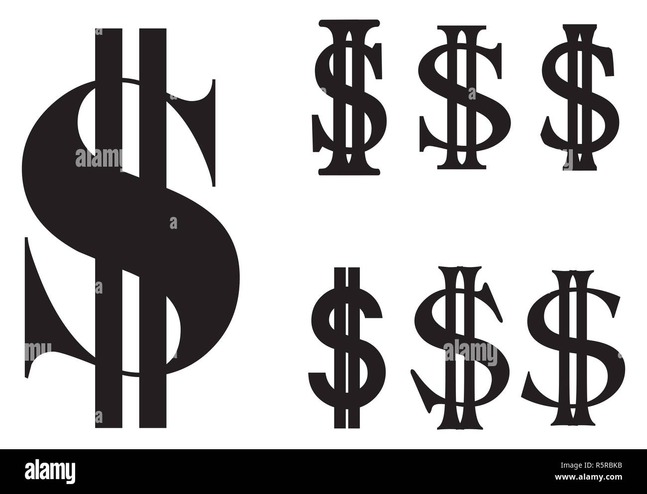 Set of flat simple us dollar sign set. silhouette vector illustration ...
