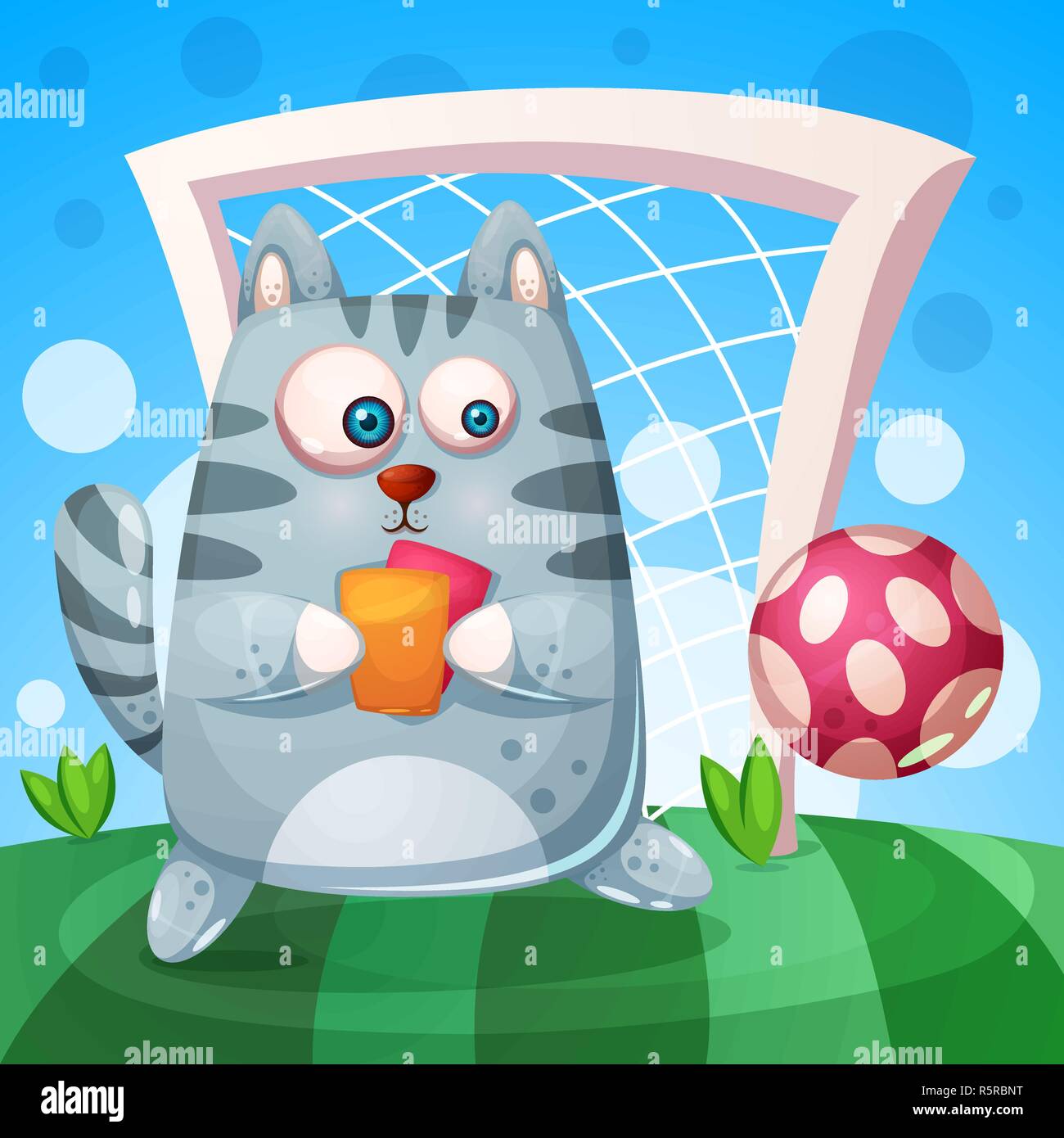 Cute cat with rad, yellow card play football Stock Vector Image & Art ...