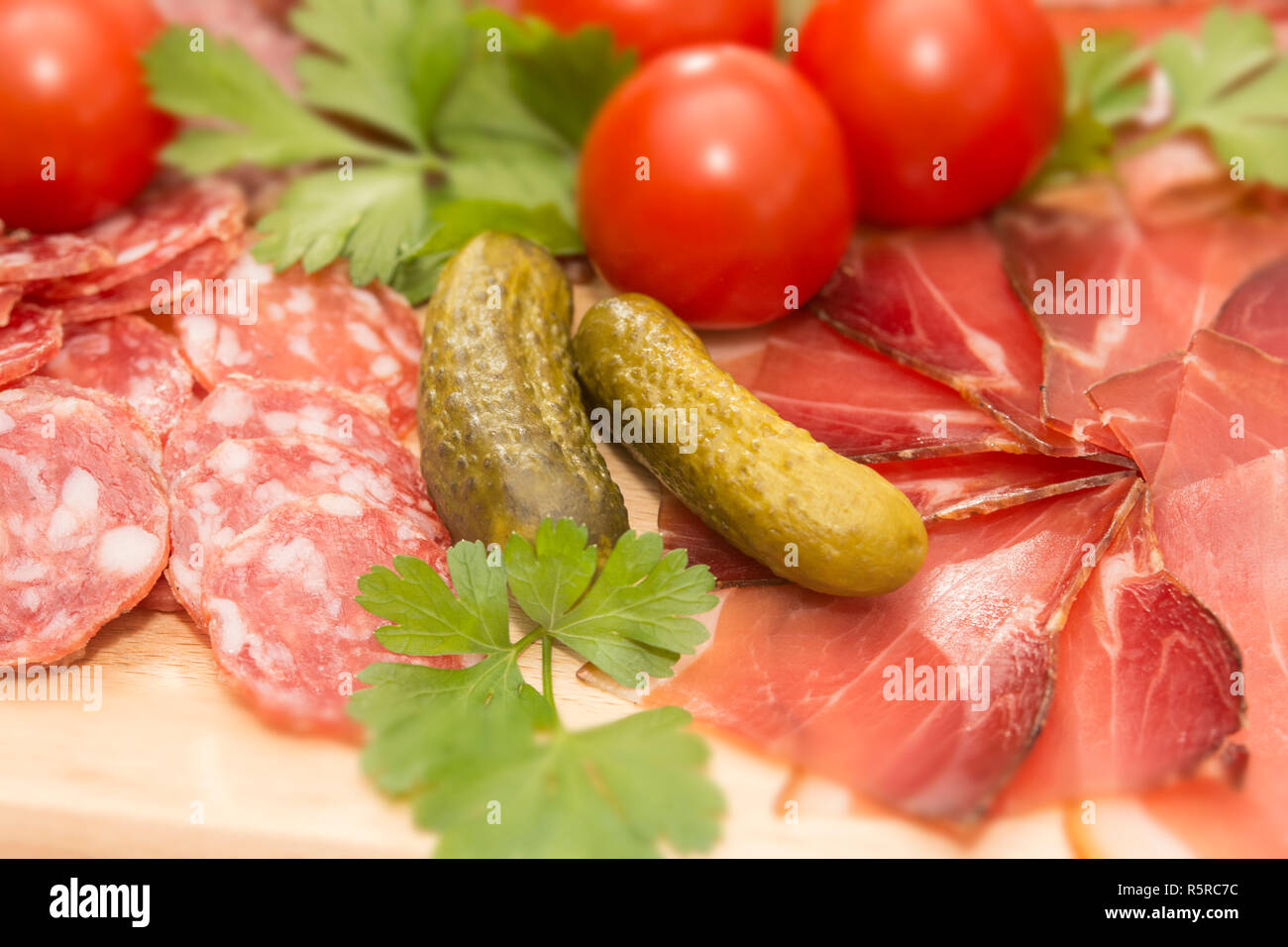 south tyrolean dish with bacon,cucumber and chimney Stock Photo - Alamy