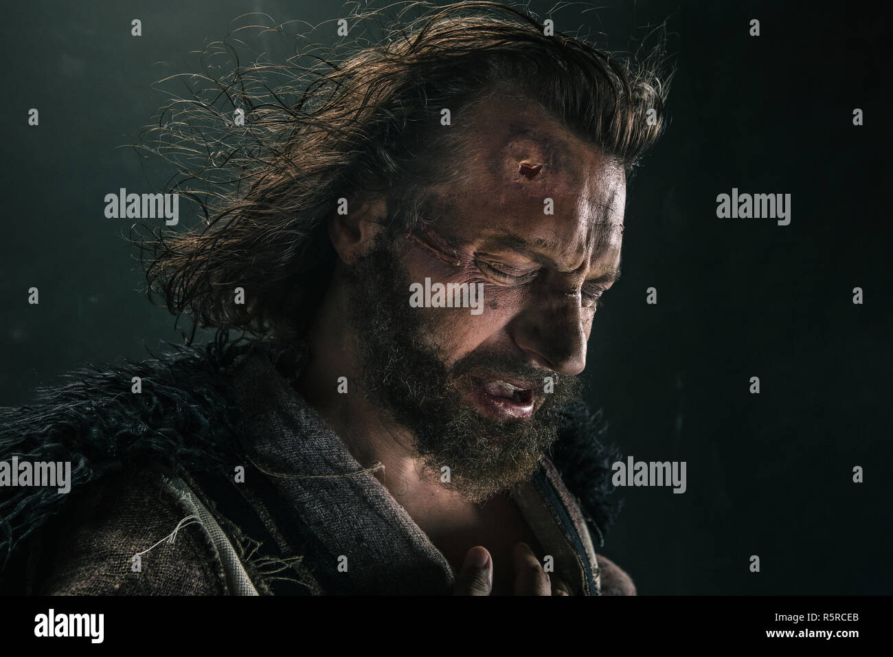 Portrait of a brutal bald-headed viking in a battle mail posing against ...