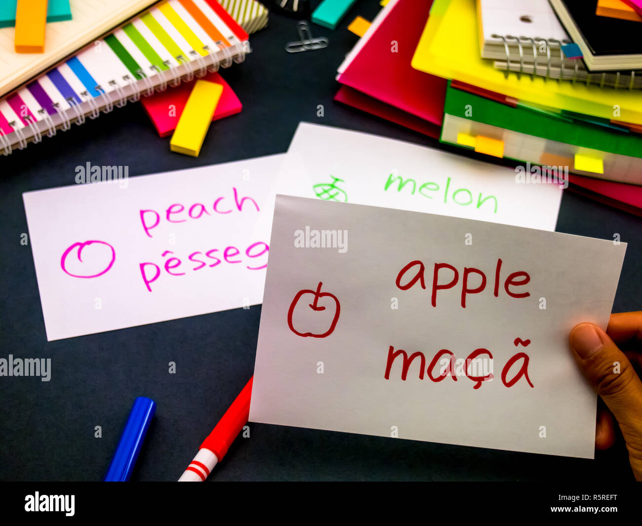 Learning New Language Making Original Flash Cards Portuguese Stock ...