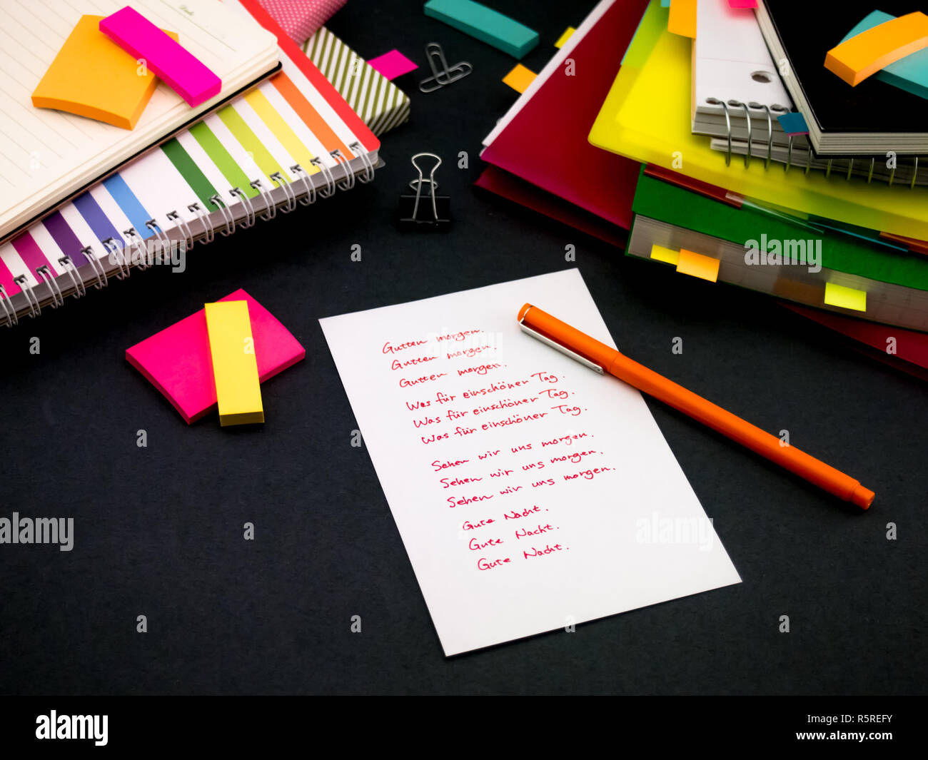 Learning New Language Writing Words Many Times on the Notebook German ...
