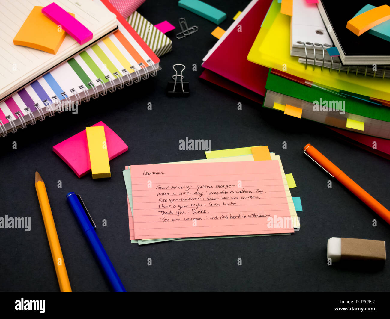 Learning New Language Writing Words Many Times on the Notebook German ...