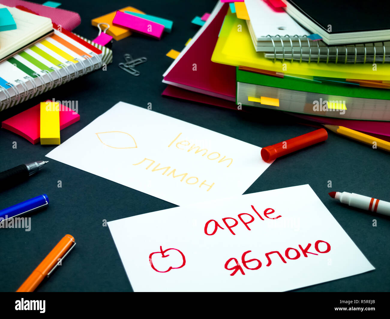 Learning New Language Making Original Flash Cards Russian Stock Photo ...