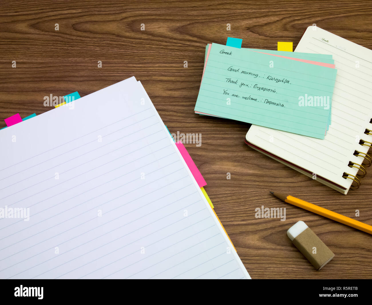Greek Learning New Language Writing Words on the Notebook Stock Photo ...