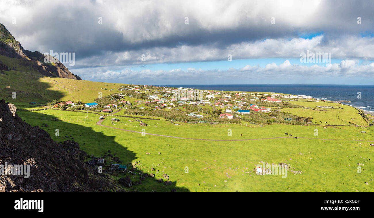 Edinburgh of the Seven Seas town aerial panoramic view, Tristan da ...
