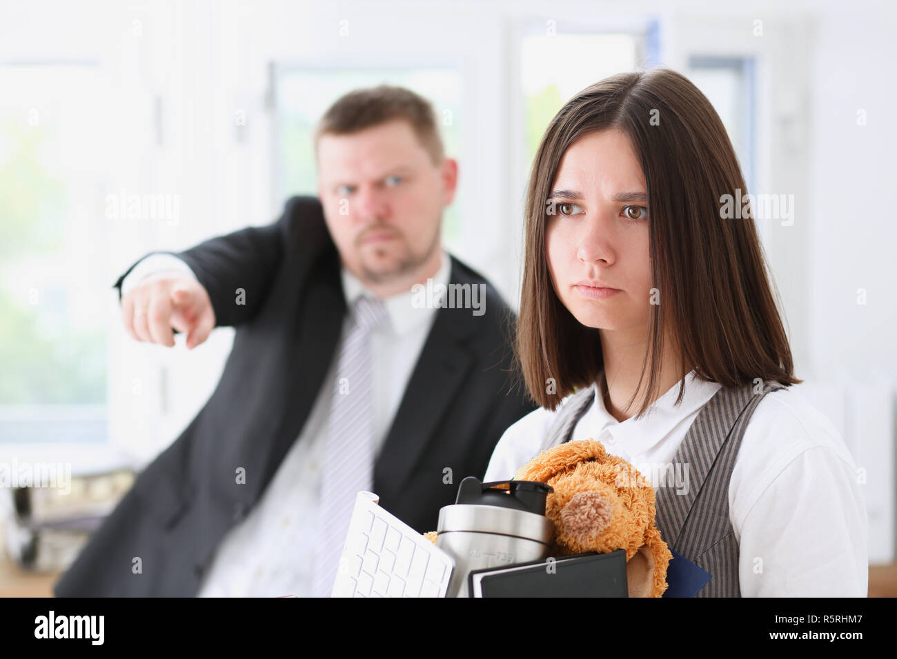 Angry yelling boss point arm to exit Stock Photo - Alamy