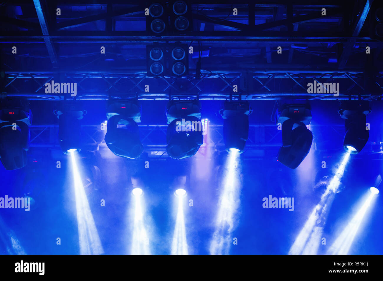 Stage, concert light. Modern spotlights equipment. Beautiful ...