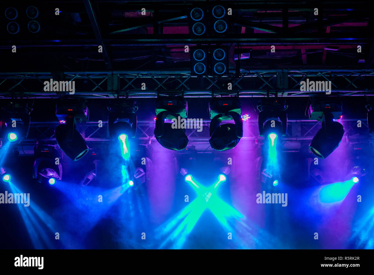 Stage, concert light. Modern spotlights equipment. Beautiful ...