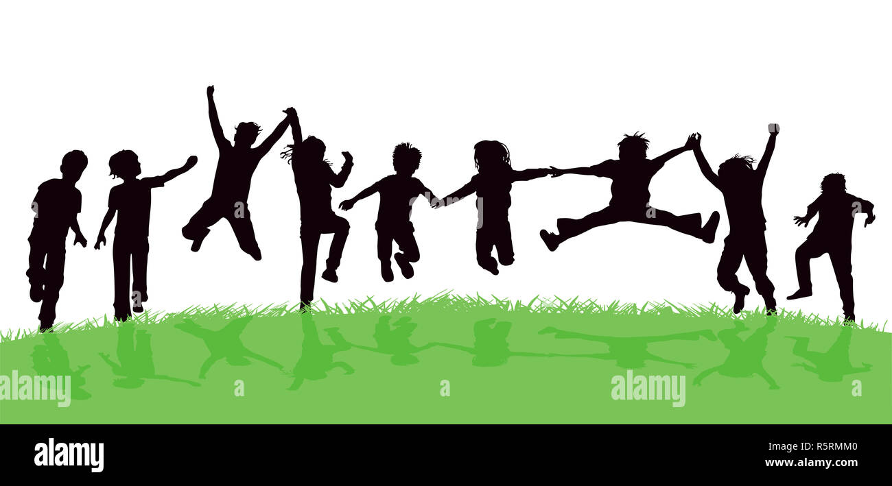 children rejoice in the meadow Stock Photo - Alamy