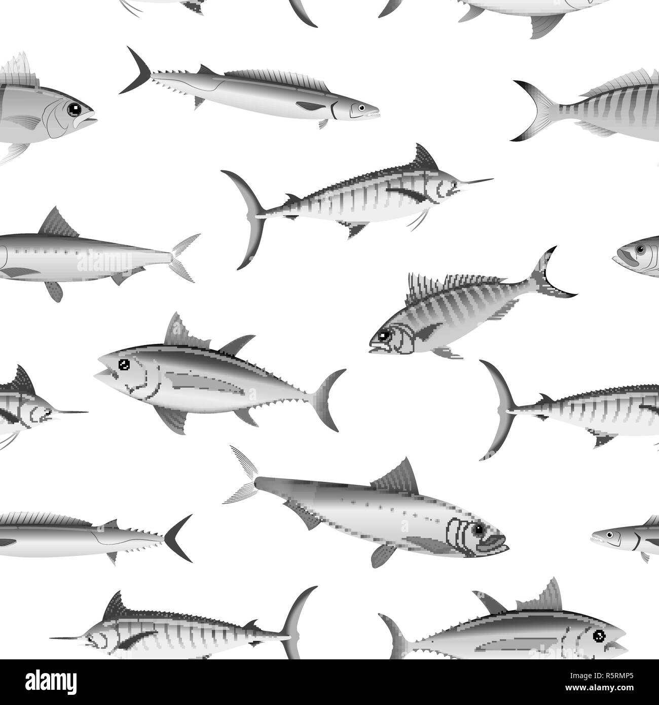 Various fish in black and white seamless pattern Stock Vector Image ...
