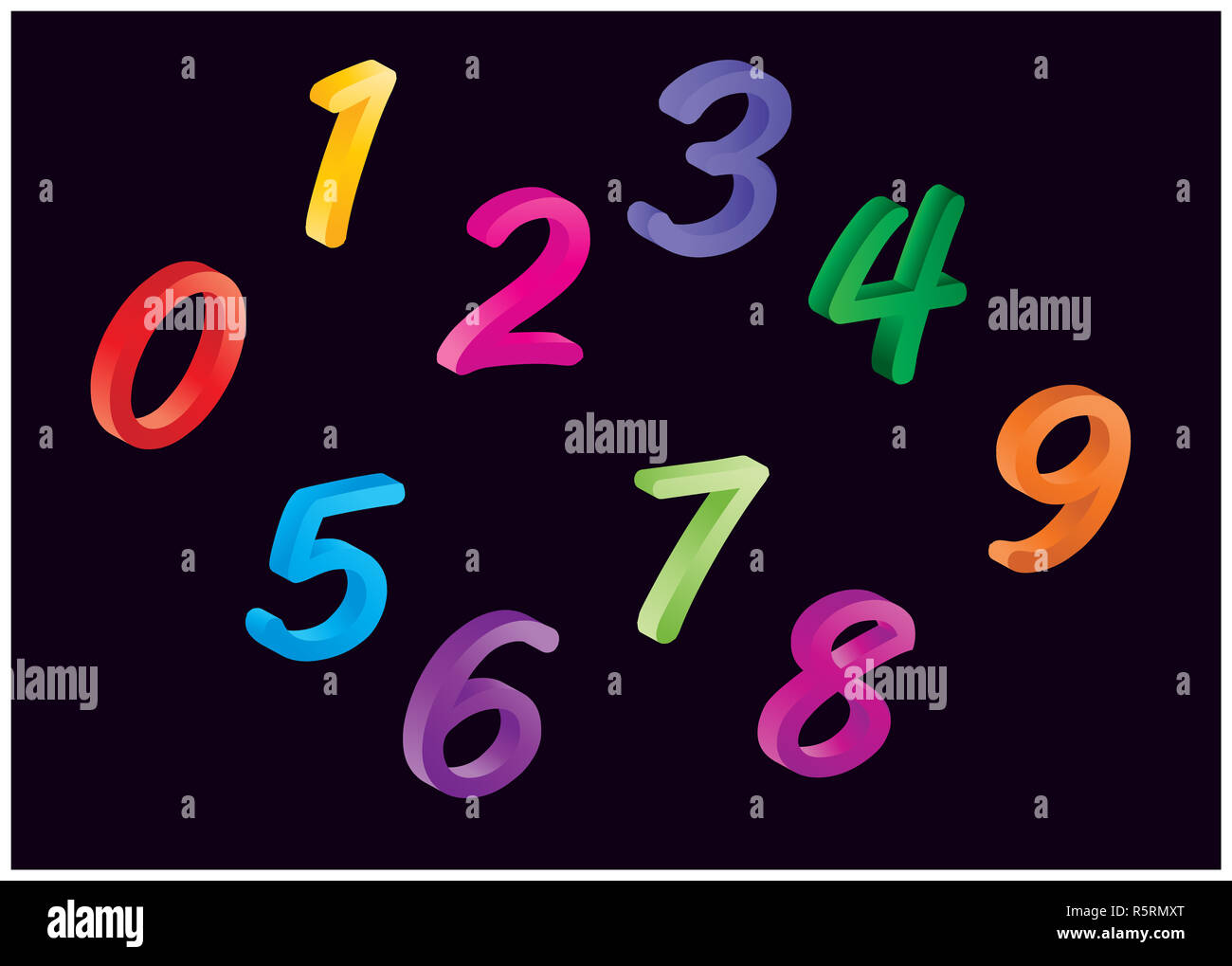 Set of colorful cartoon numbers, digits. Funny and cheerfull ...