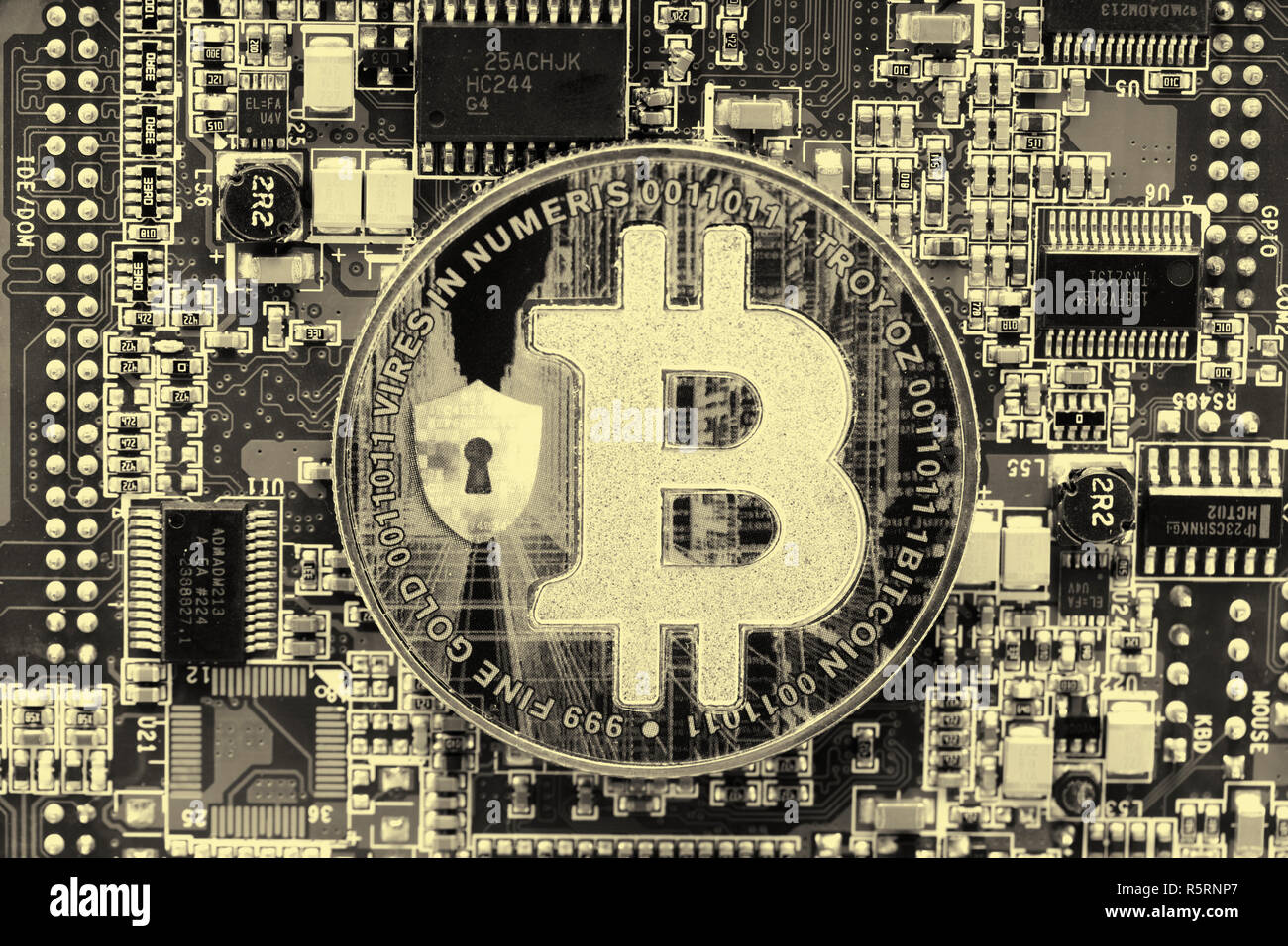 in the motherboard of a computer the coin of bitcoin like concept of ...