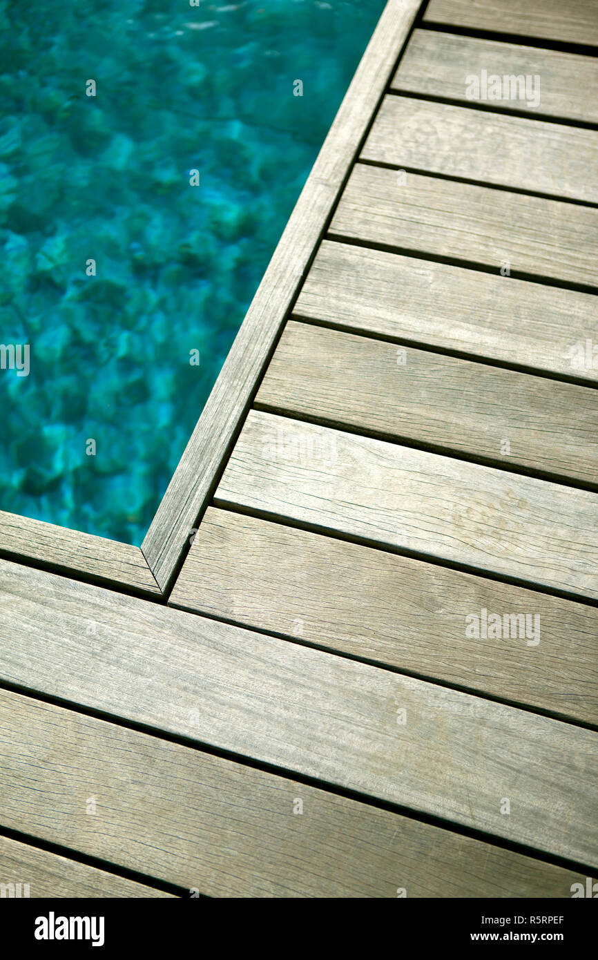 Pool wooden terrace Stock Photo - Alamy
