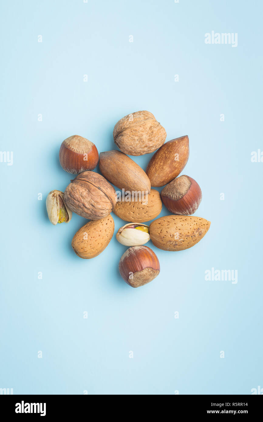 Different types of nuts in the nutshell Stock Photo - Alamy