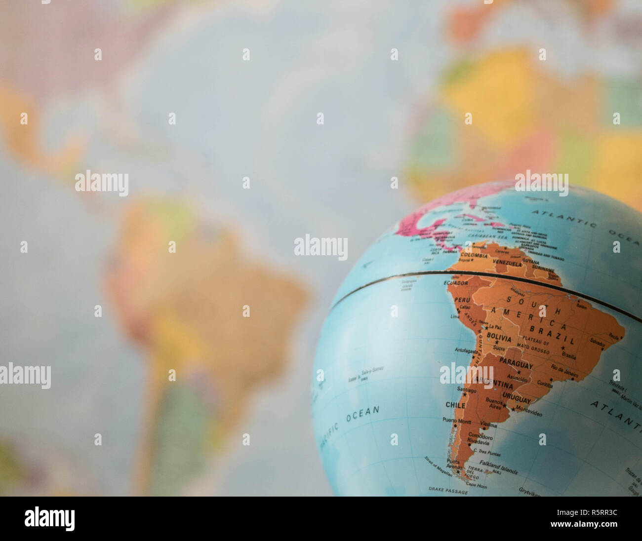 south America map on a globe Stock Photo - Alamy