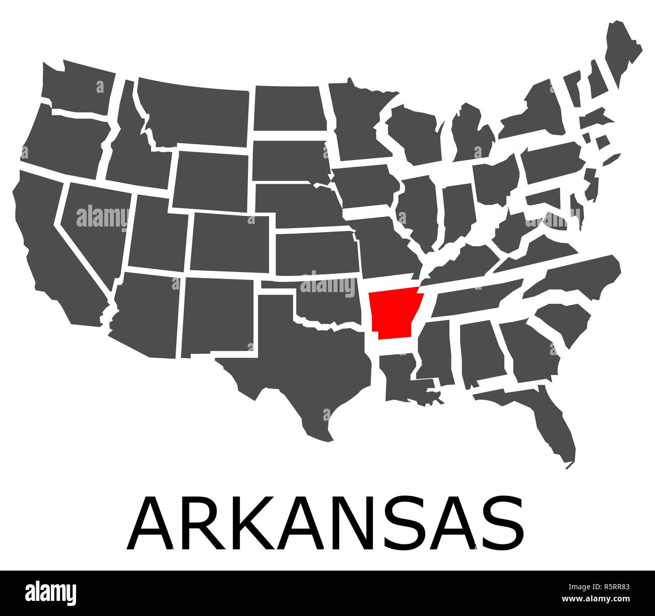 State of Arkansas on map of USA Stock Photo - Alamy