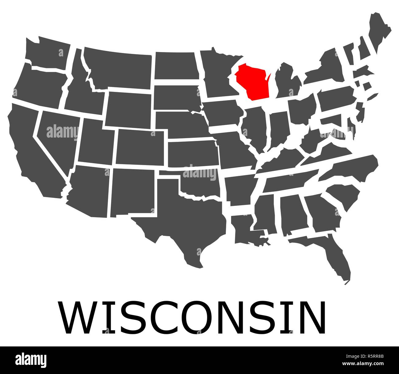 State of Wisconsin on map of USA Stock Photo - Alamy